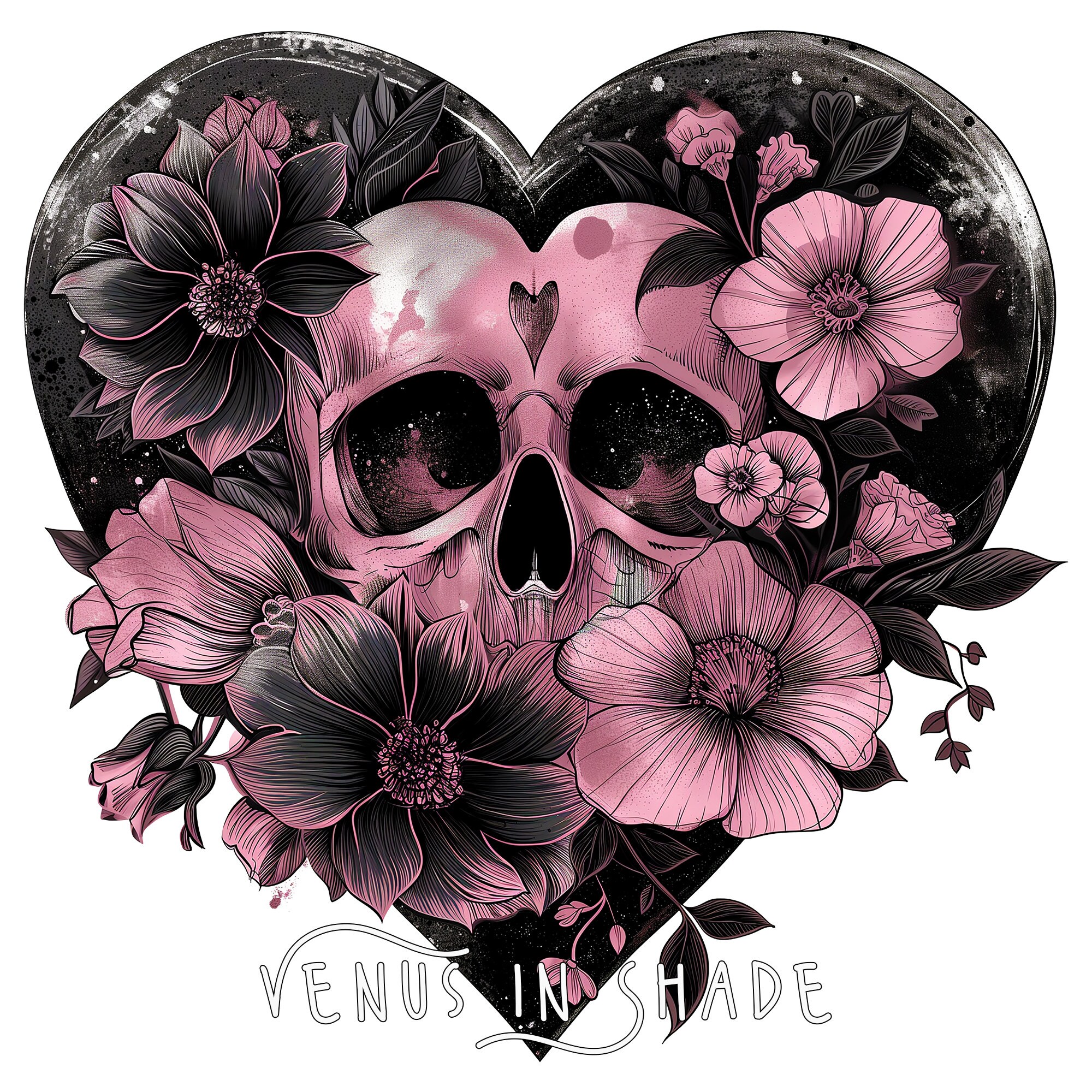 Dark Flower Heart Valentine's Day Heart Black and Pink Skull Heart Dark ...
