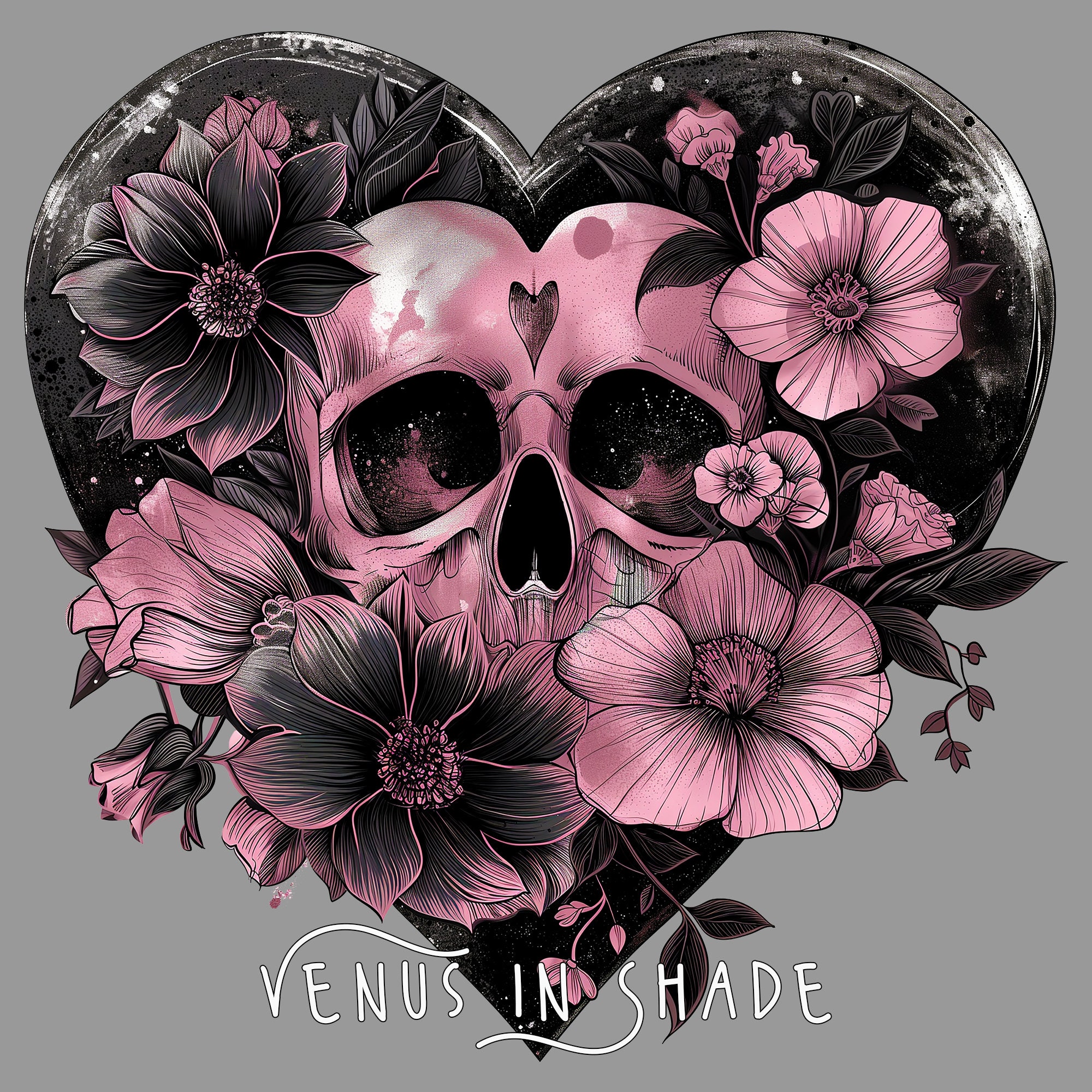 Dark Flower Heart Valentine's Day Heart Black and Pink Skull Heart Dark ...