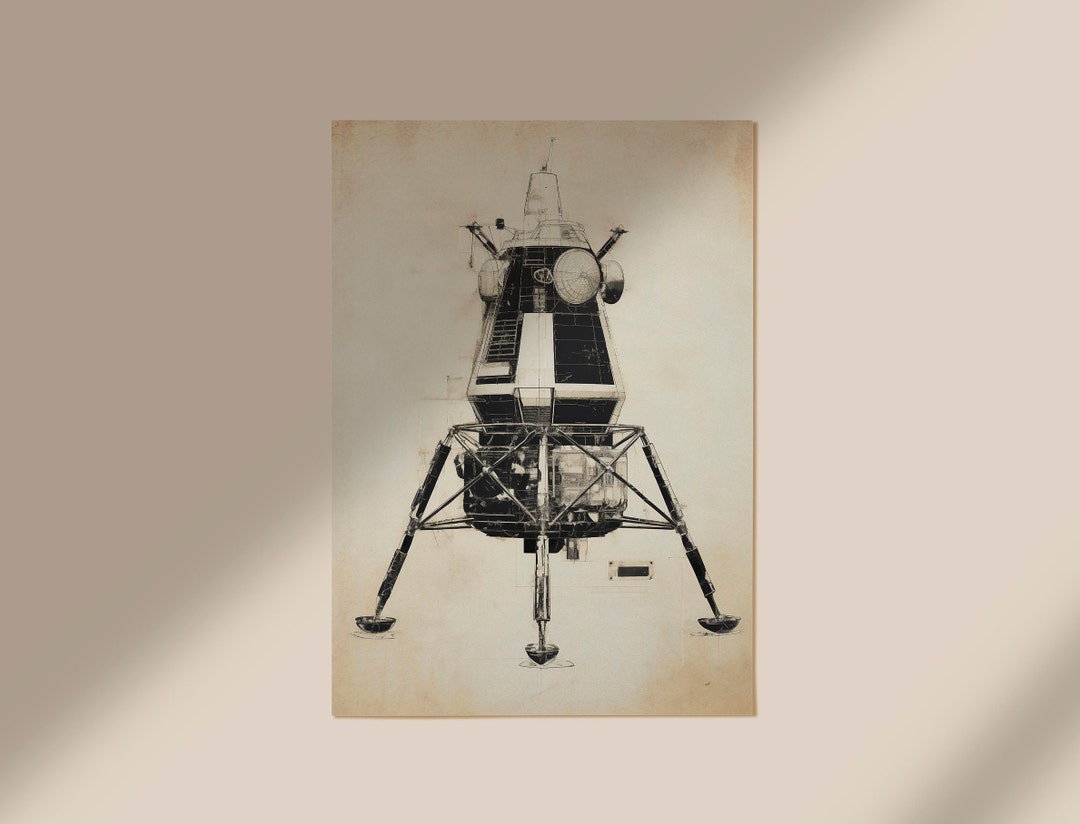 Apollo 11 Lunar Module Retro Poster, Original Abstract Space Wall Art ...