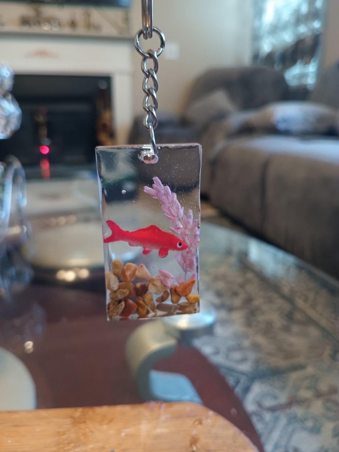 Hand Crafted Gift Mini Aquarium / Small Fish Tank Keychain Gift / Resin ...