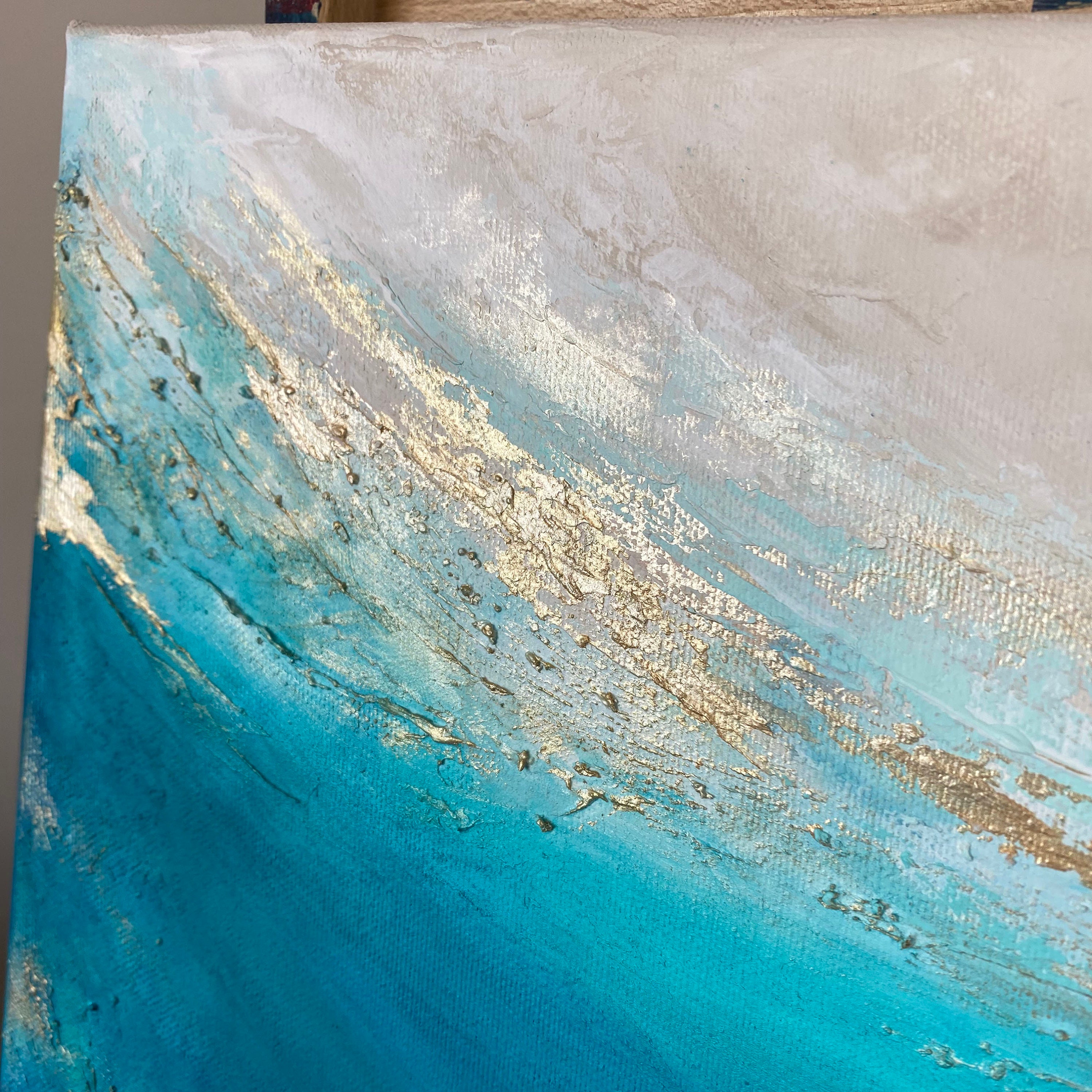 Turquoise and Gold Modern Abstract Ocean Painting Wall Art Abstract ...