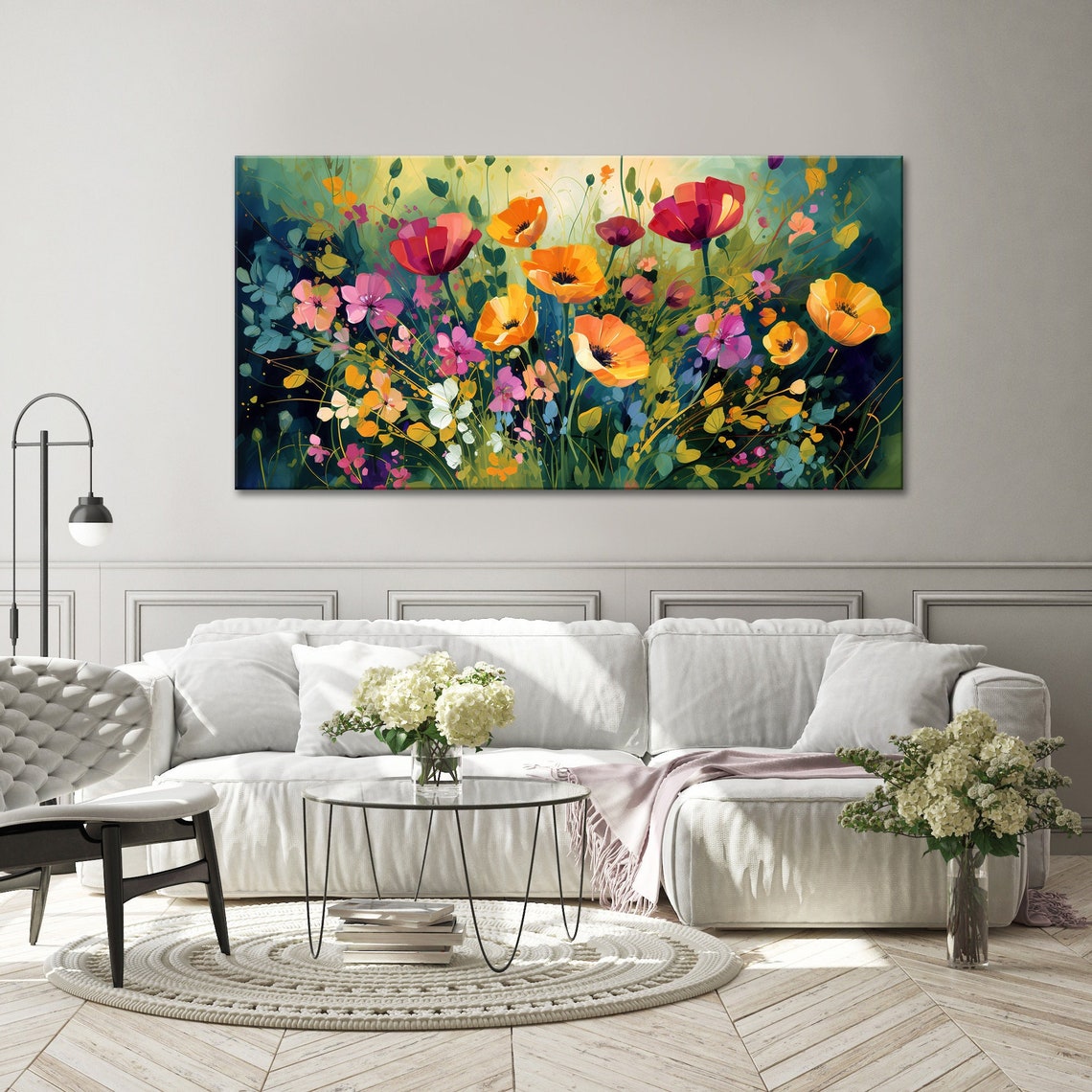 Green Painting Colorful Meadow Abstract Painting Floral Wall Art ...