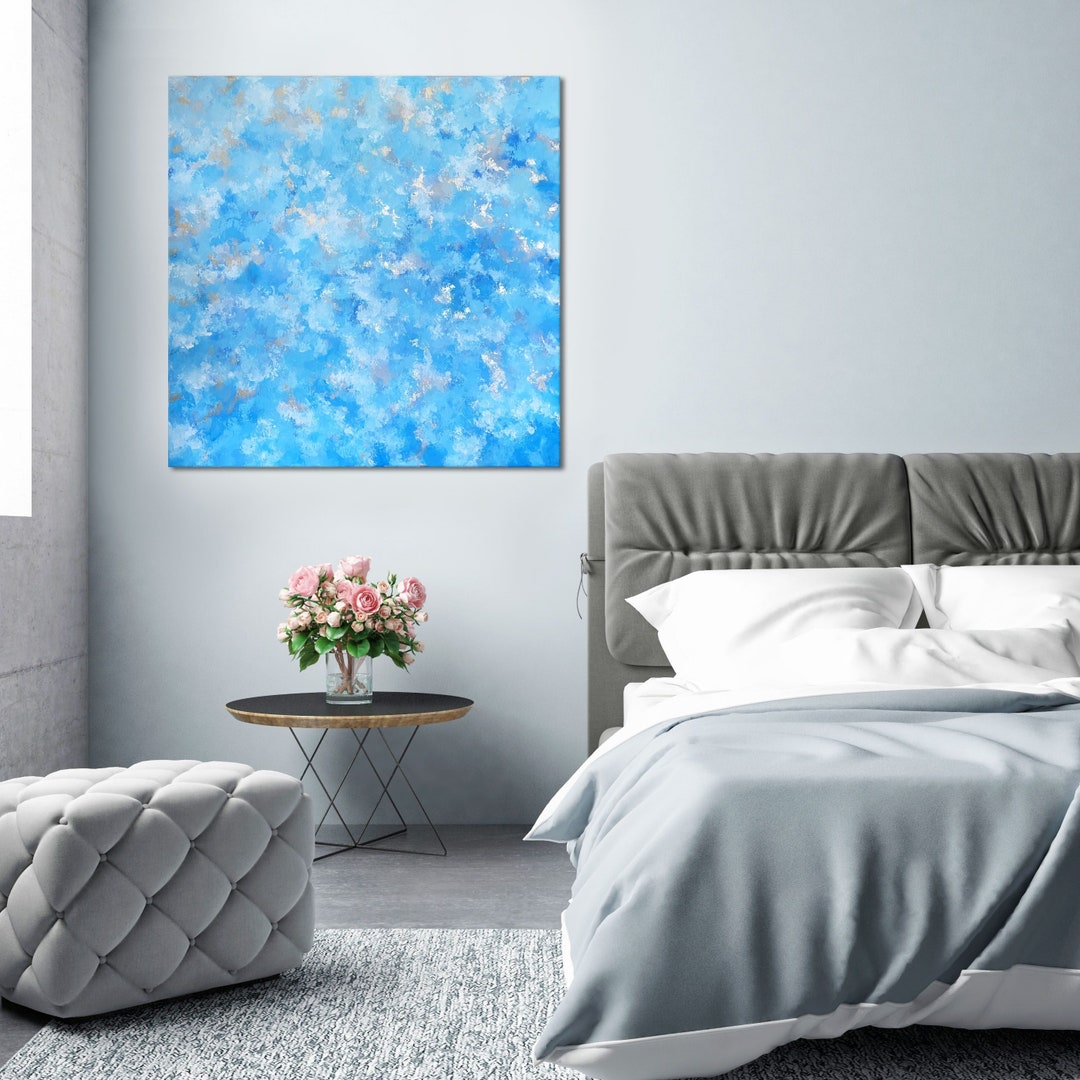 Baby Blue Abstract Painting | Clouds Wall Art | Handpainted Original ...