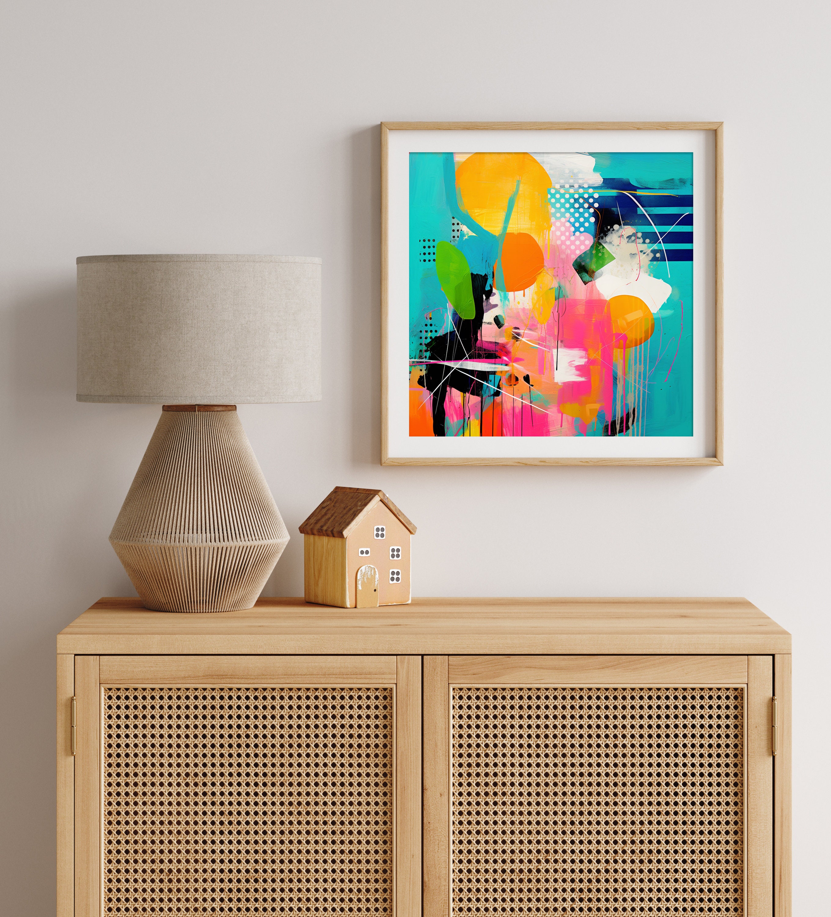 Turquoise and Orange Abstract Painting Bright and Colorful Canvas Print ...