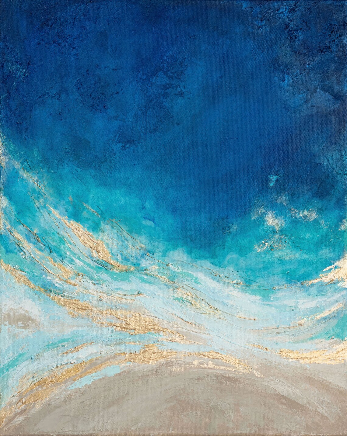 Navy Blue & Turquoise Modern Abstract Seascape Painting Wall Art ...