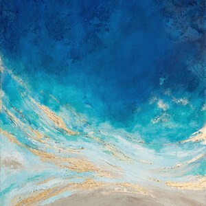 Navy Blue & Turquoise Modern Abstract Seascape Painting | Wall Art ...