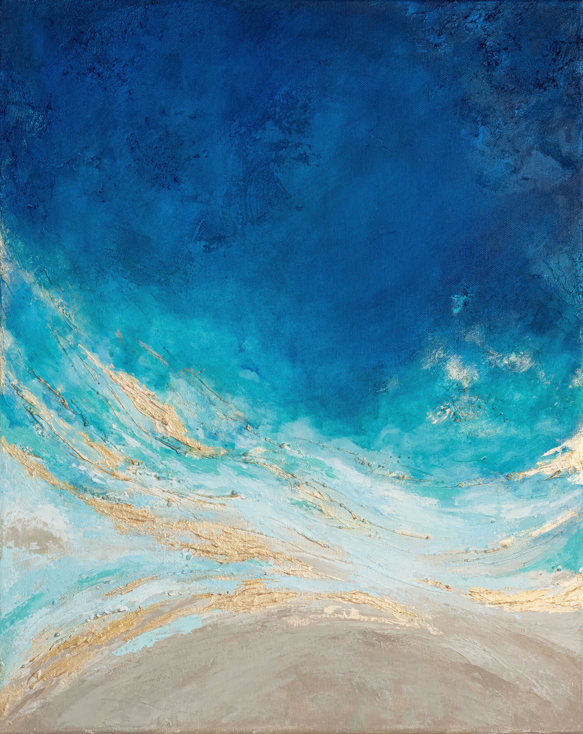 Navy Blue & Turquoise Modern Abstract Seascape Painting Wall Art ...