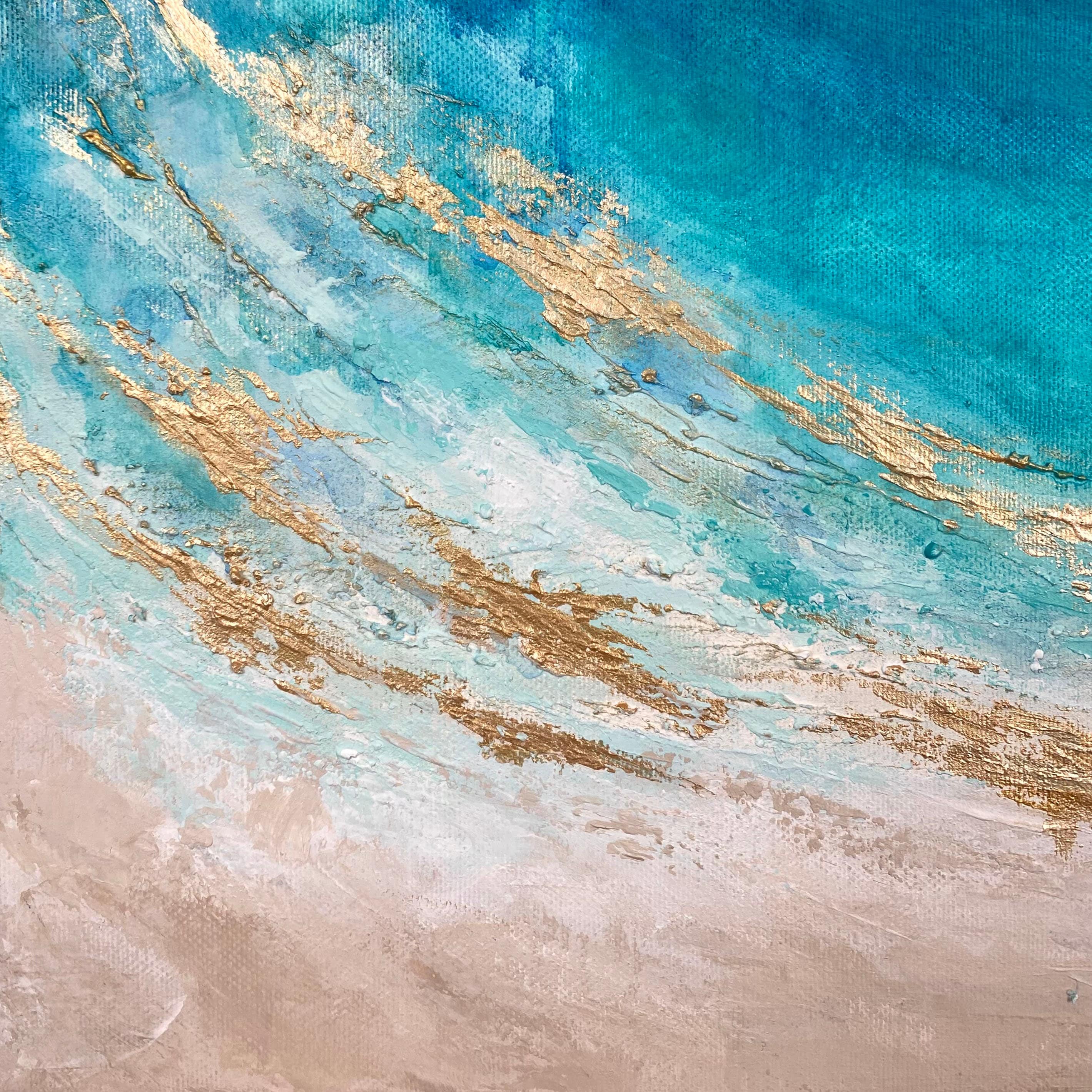 Turquoise and Gold Modern Abstract Ocean Painting Wall Art Abstract ...