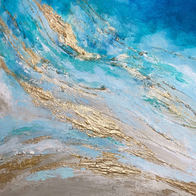 Navy Blue & Turquoise Modern Abstract Seascape Painting Wall Art ...