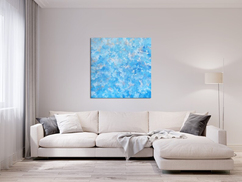 Baby Blue Abstract Painting Clouds Wall Art Handpainted Original Art on ...