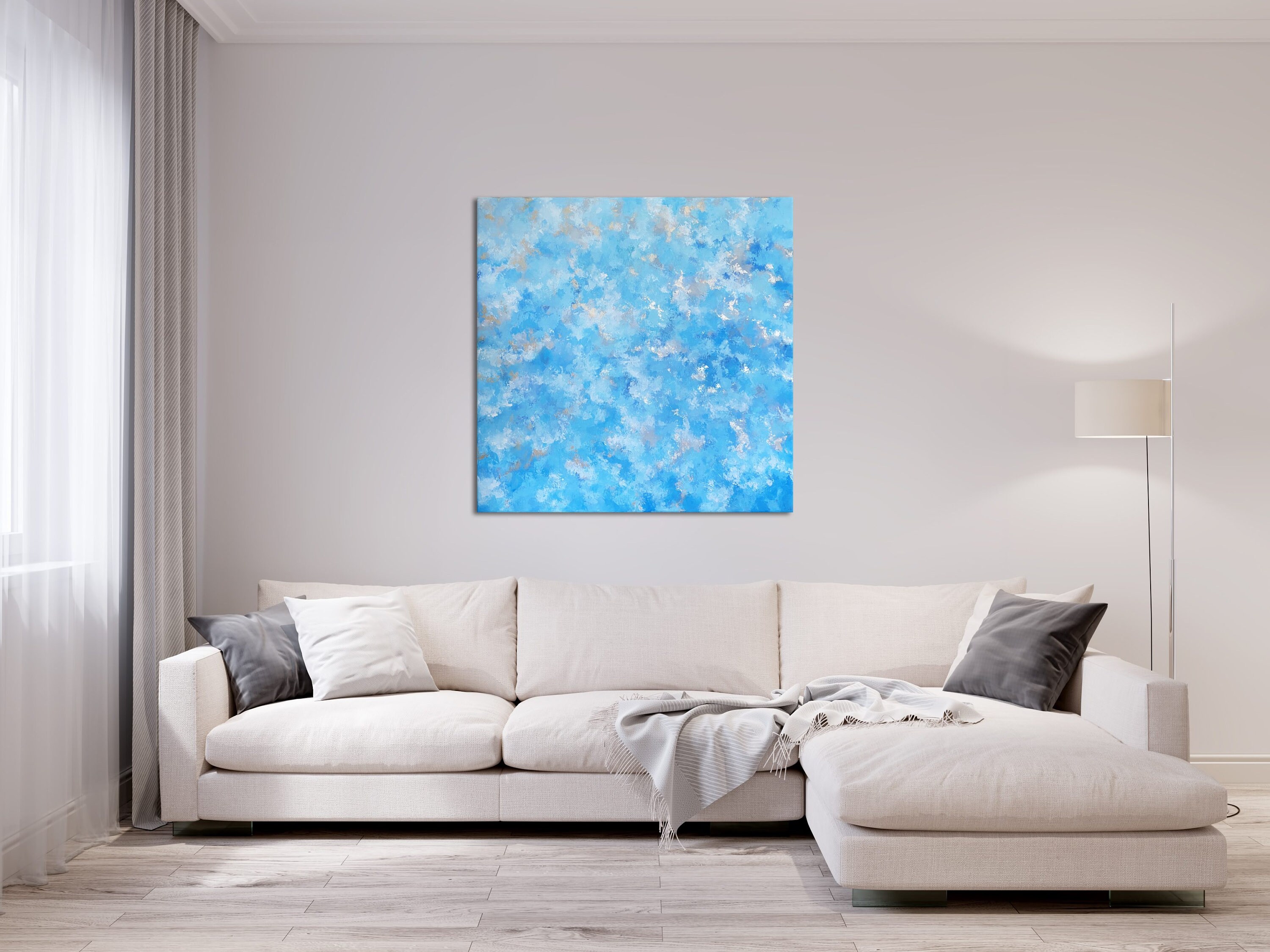 Baby Blue Abstract Painting | Clouds Wall Art | Handpainted Original ...