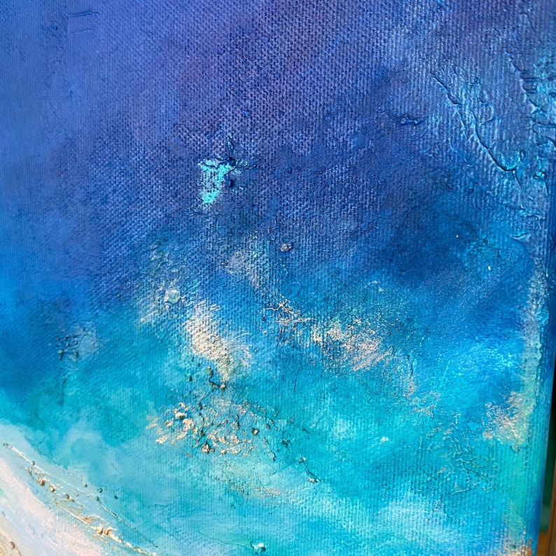 Navy Blue & Turquoise Modern Abstract Seascape Painting Wall Art ...
