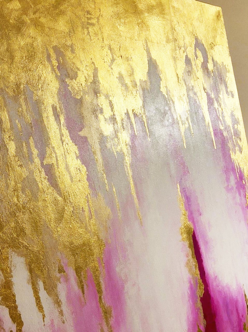 GOLD & PINK Painting Colorful Wall Art Abstract Original Art on Canvas ...