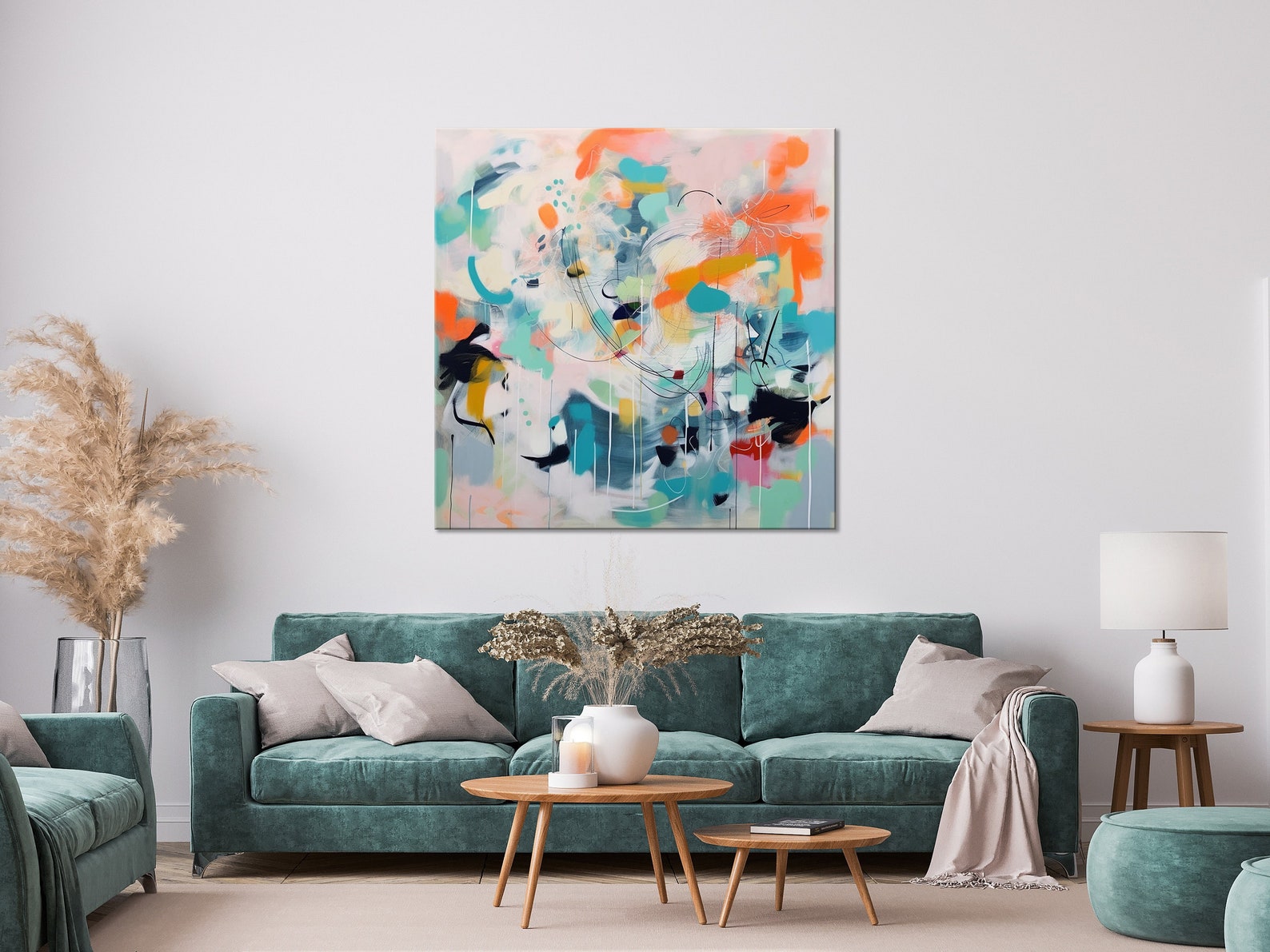 Blue and Orange Abstract Painting Colorful Canvas Print - Etsy