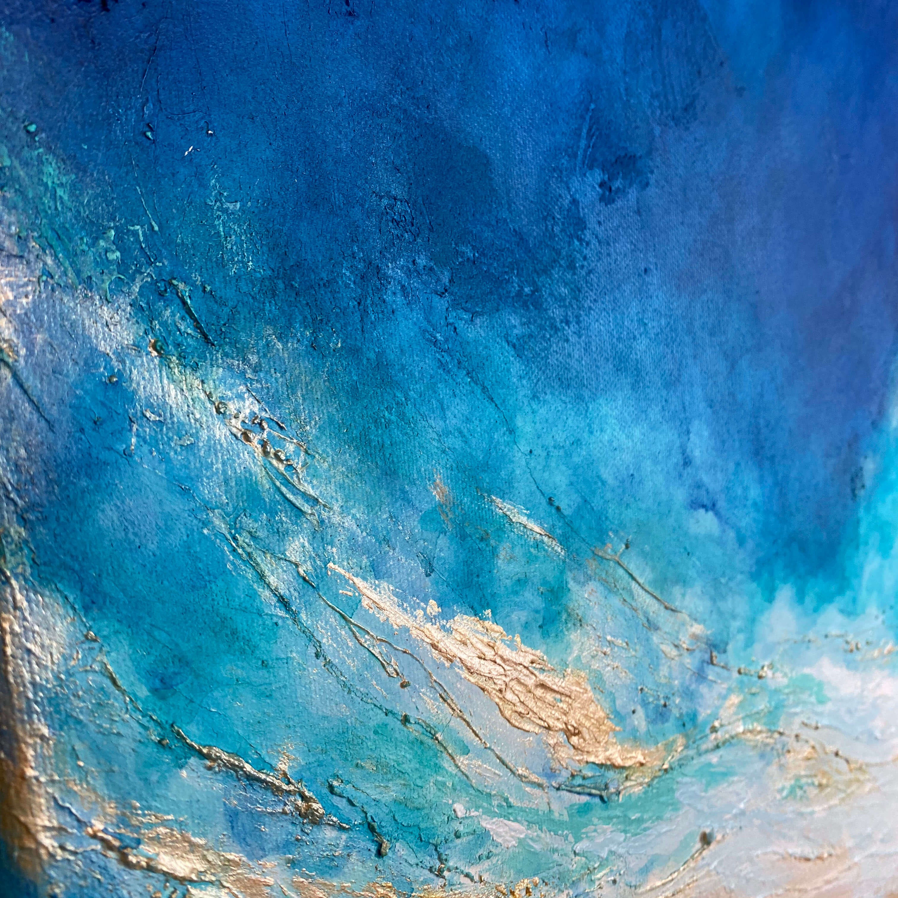 Navy Blue & Turquoise Modern Abstract Seascape Painting Wall Art ...