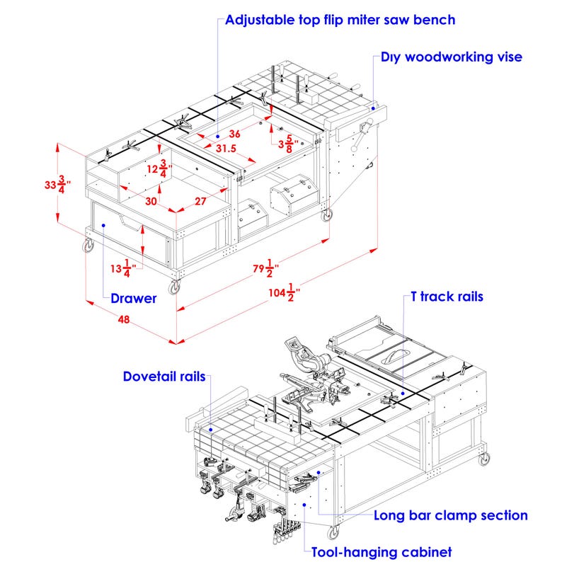 Workbench Plan With 3D PDF Document and Assembly Instructions PDF ...