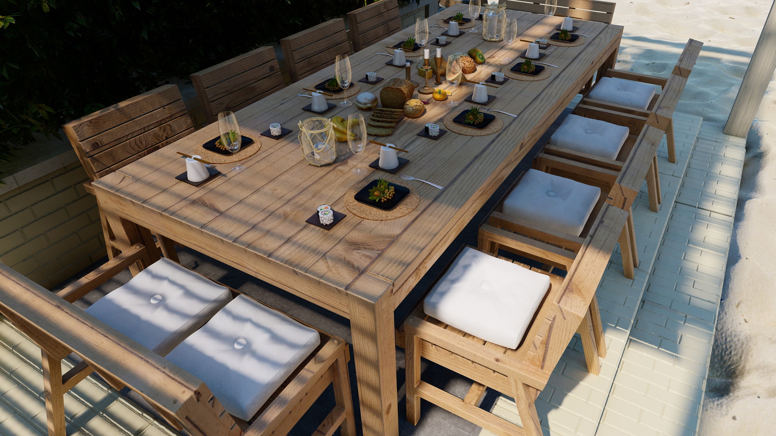 Outdoor Large-size Dining Table Plan With Regular Sized Patio Chair and ...