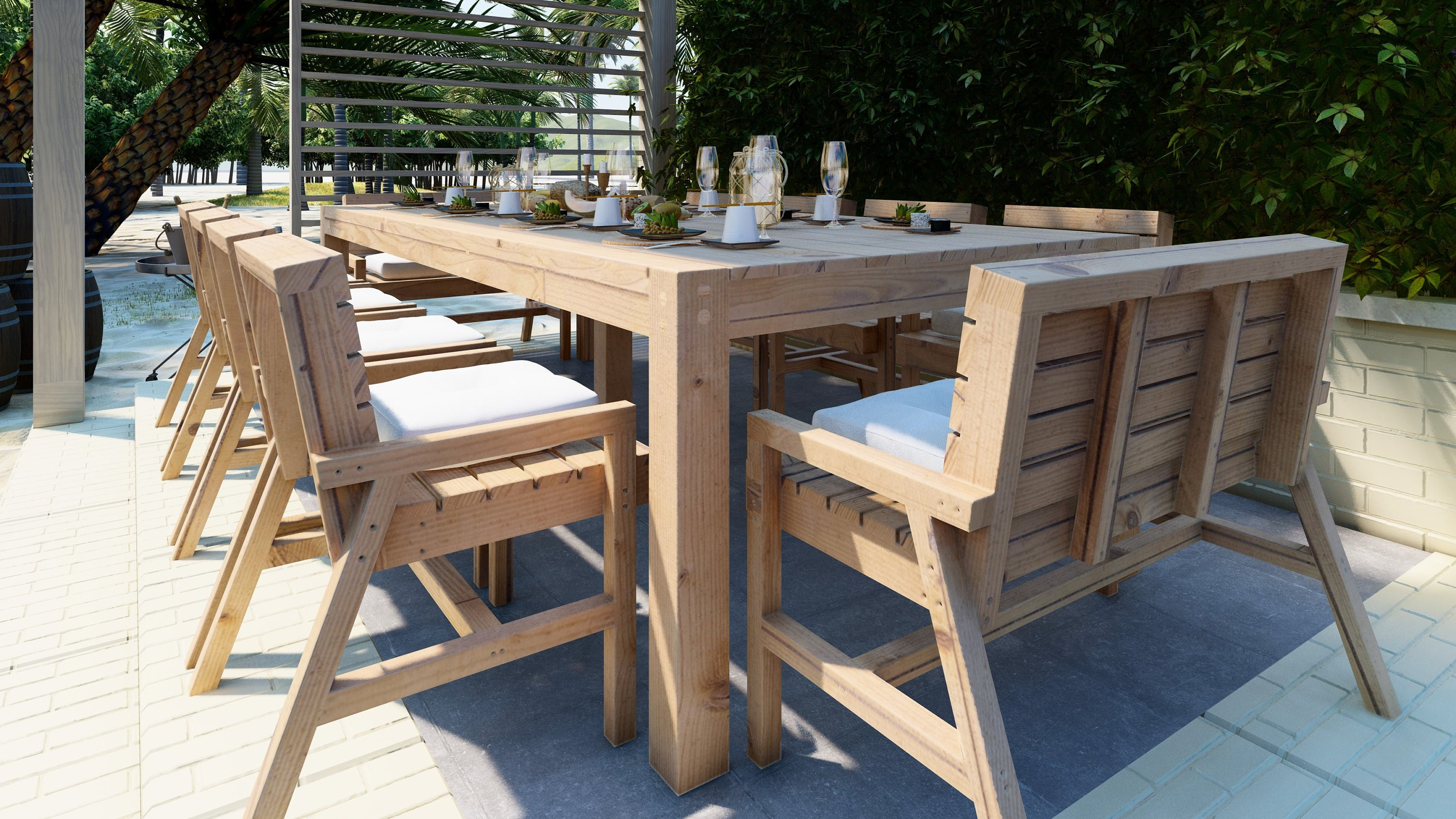 Outdoor Large-size Dining Table Plan With Regular Sized Patio Chair and ...