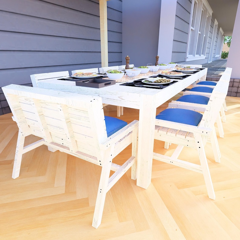 DIY Outdoor Large Dining Table and Chair Set Plan,large Table Plan, DIY Patio Chair Plans ...