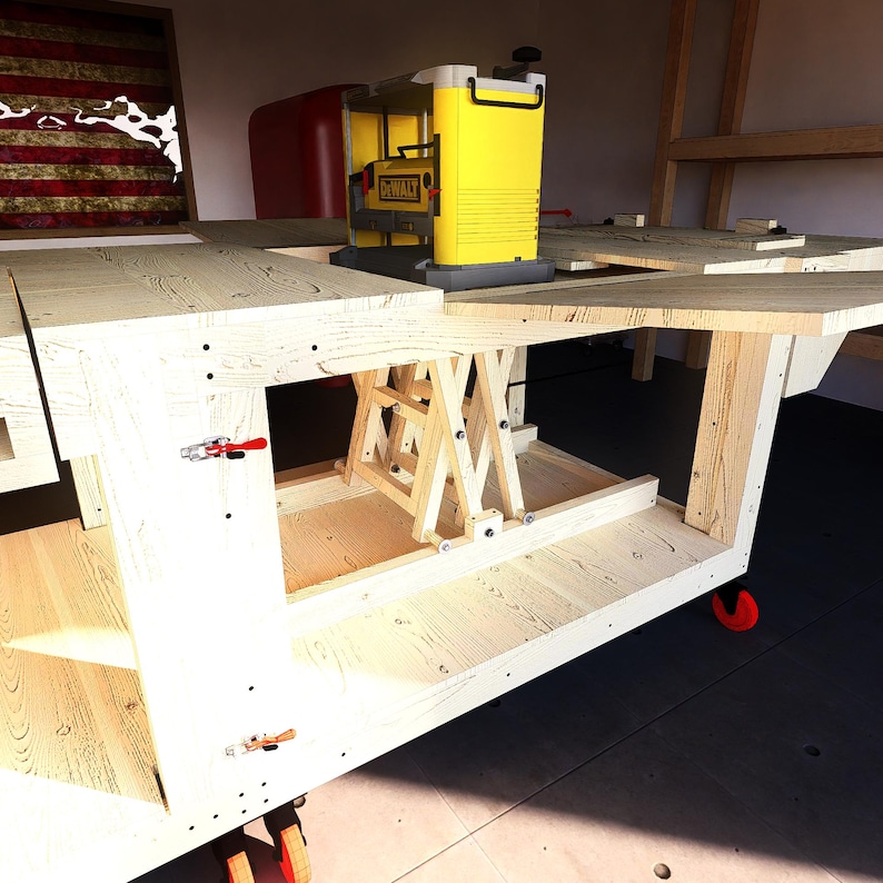 DIY All-in-one Workbench Plan: Scissor Lift, Folding Miter Saw Bench - Etsy