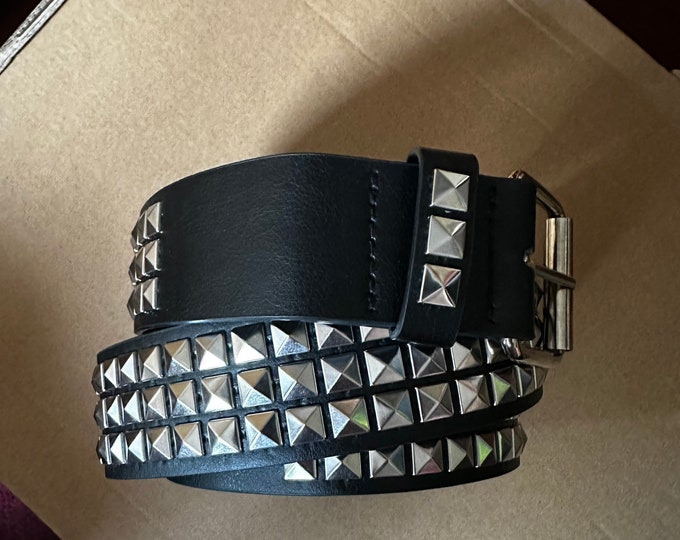 Pyramid Stud Belt PU Leather Three Rows Different Sizes - Etsy