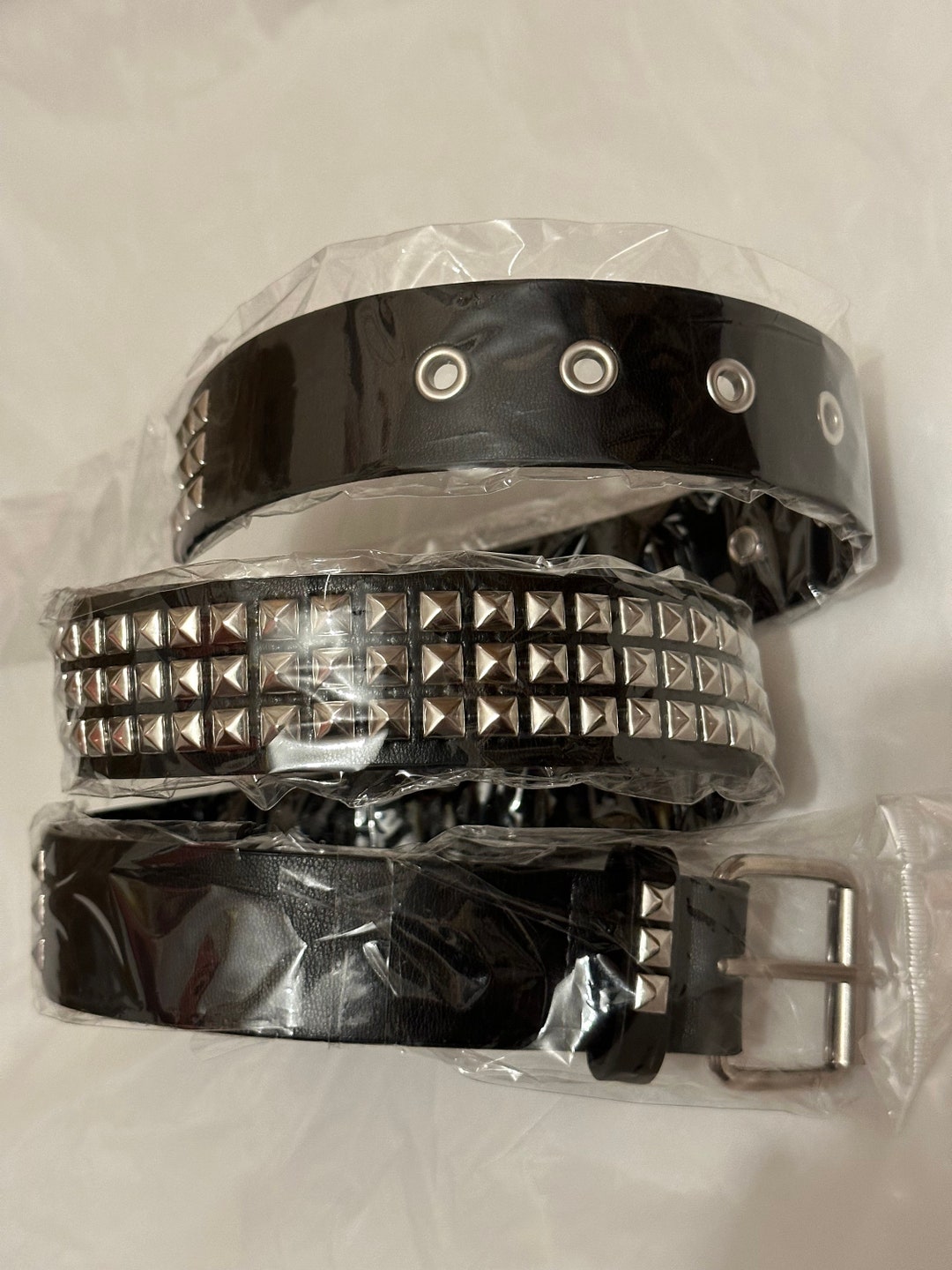 Pyramid Stud Belt PU Leather Three Rows Different Sizes - Etsy