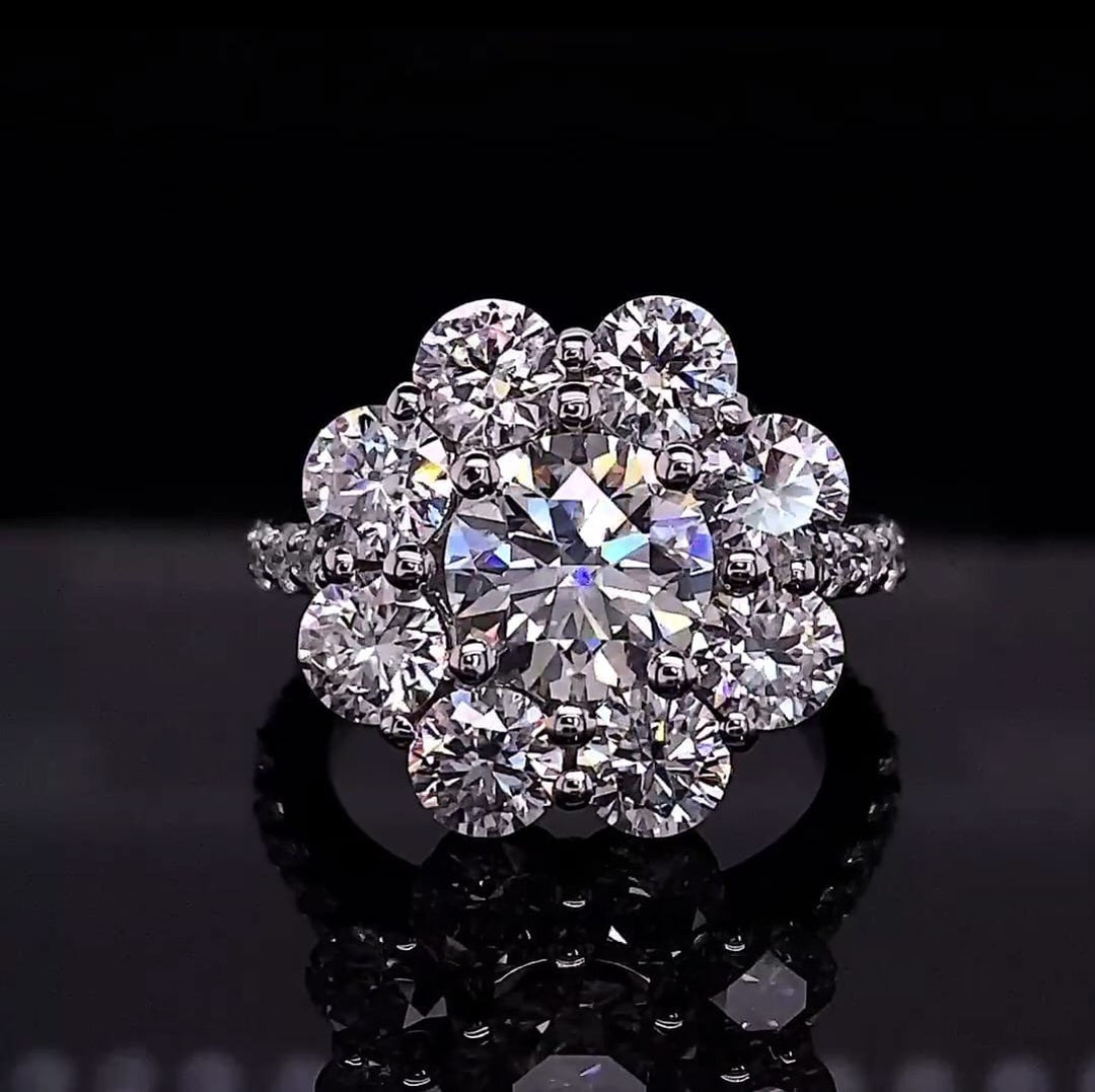 Floral Shape Ring, Round Cut Moissanite Diamond Ring, 10K 14K 18K Solid ...
