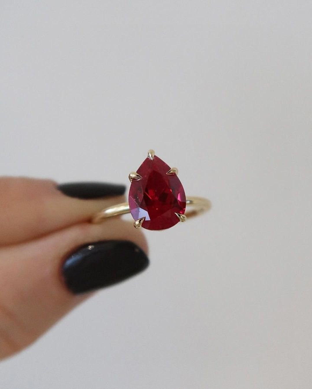 3 CT Red Pear Cut Ruby Diamond Ring: Solid Gold Anniversary Ring - Etsy