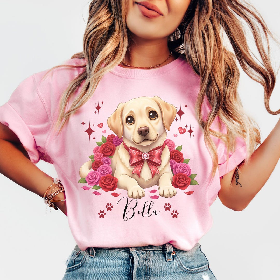 Custom Yellow Labrador T-shirt, Valentine's Day Apparel, Pink Coquette ...