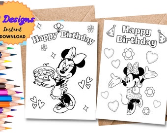 minnie mouse birthday card coloring page