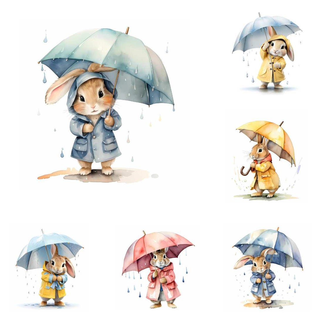 13 Bunny Rainy Clipart, JPG PNG Digital Images, for Journaling ...