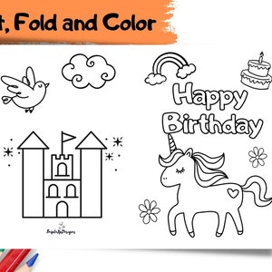 PRINTABLE Happy Birthday Unicorns Coloring Card | Color Your Own DIY ...