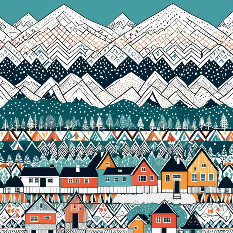 Winter Village Snowscapes Pattern Paper Clipart, 12 JPG Digital Papers ...