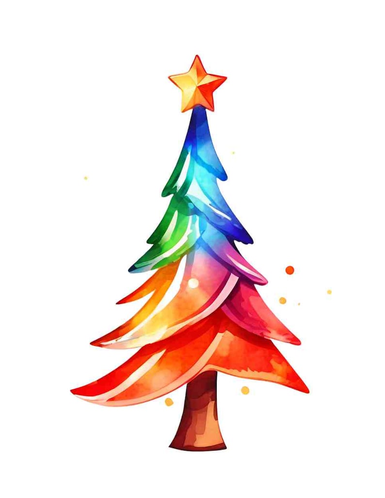 Rainbow Christmas Tree Clipart 12 Png Digital Images, for Journaling ...