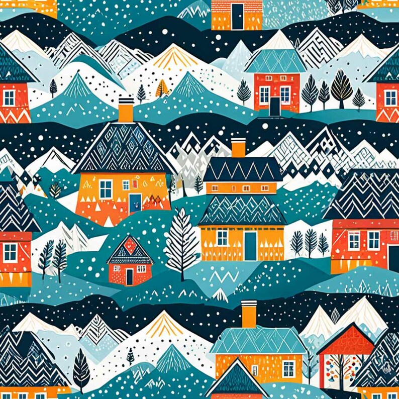 Winter Village Snowscapes Pattern Paper Clipart, 12 JPG Digital Papers ...