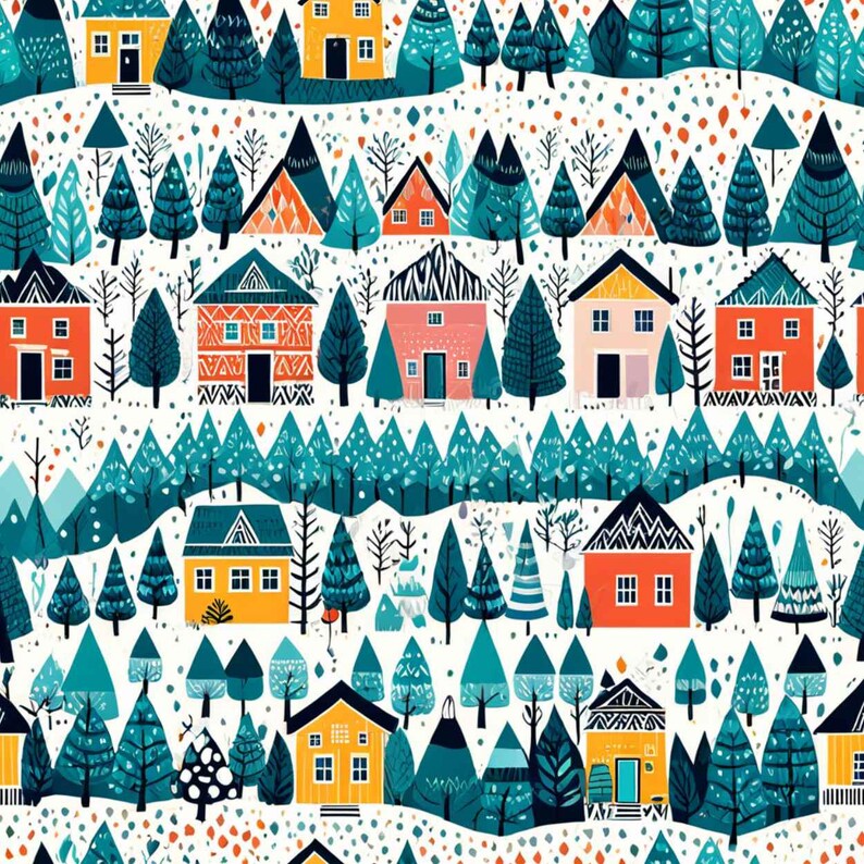 Winter Village Snowscapes Pattern Paper Clipart, 12 JPG Digital Papers ...