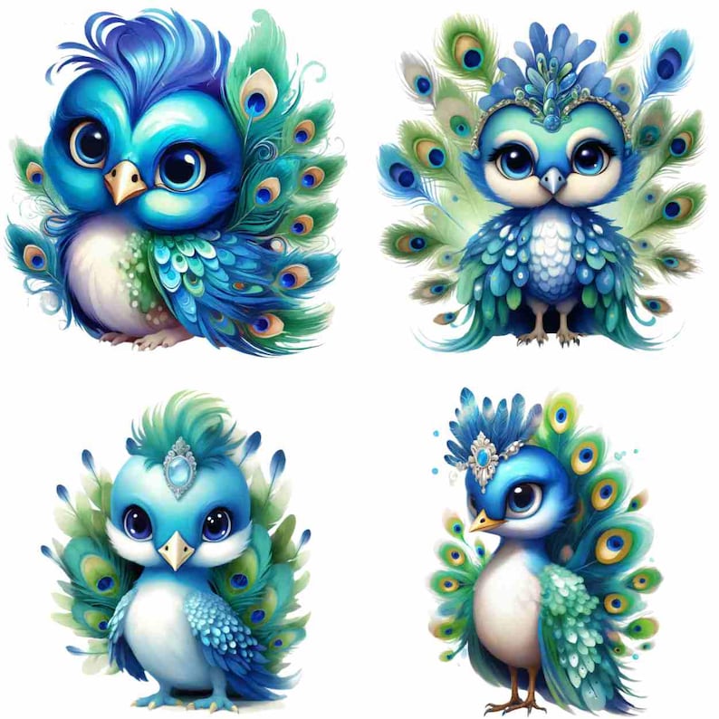 Cute Adorable Peacock Clipart Bundle 12 JPG Images, for Journaling ...