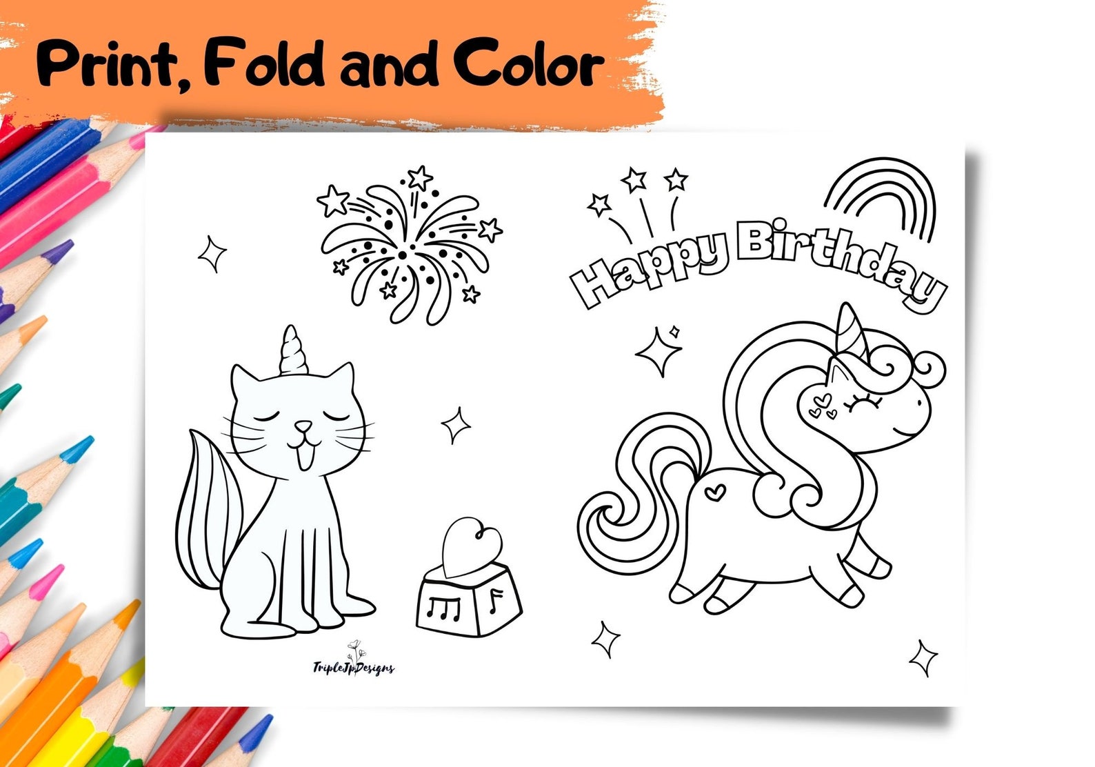 PRINTABLE Happy Birthday Unicorns Coloring Card | Color Your Own DIY ...