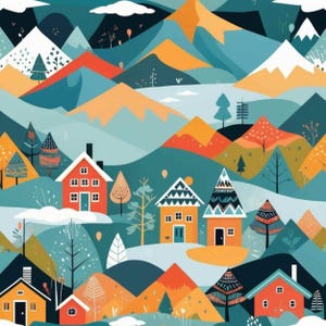 Winter Village Snowscapes Pattern Paper Clipart, 12 JPG Digital Papers ...