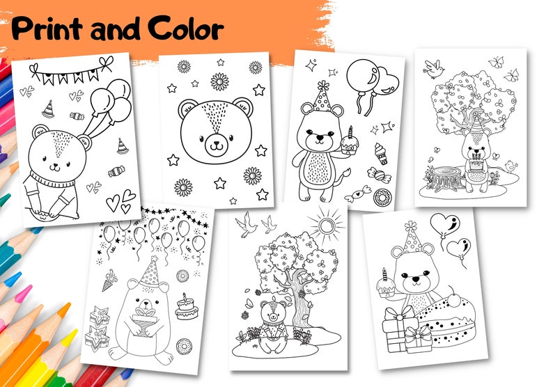 16 PRINTABLE Bear Coloring Pages | Birthday Party Activity, PDF ...