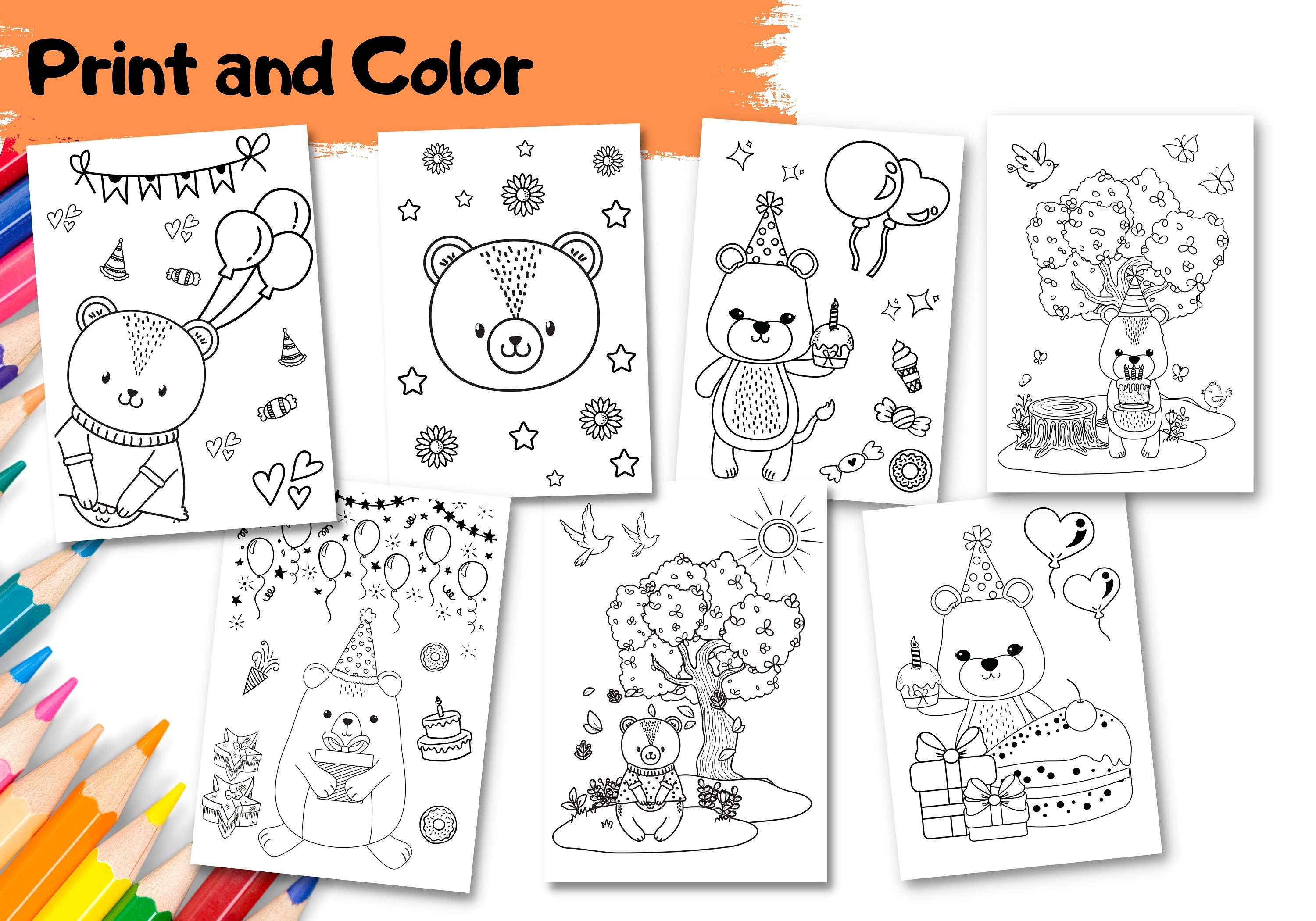 16 PRINTABLE Bear Coloring Pages | Birthday Party Activity, PDF ...