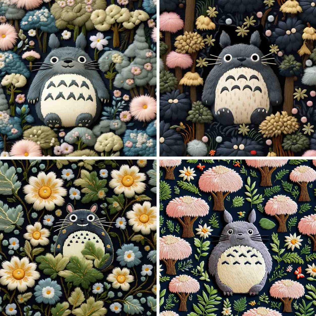 Ghibli Embroidery Pattern Inspired Clipart 7 JPG Patterns, Japanese ...