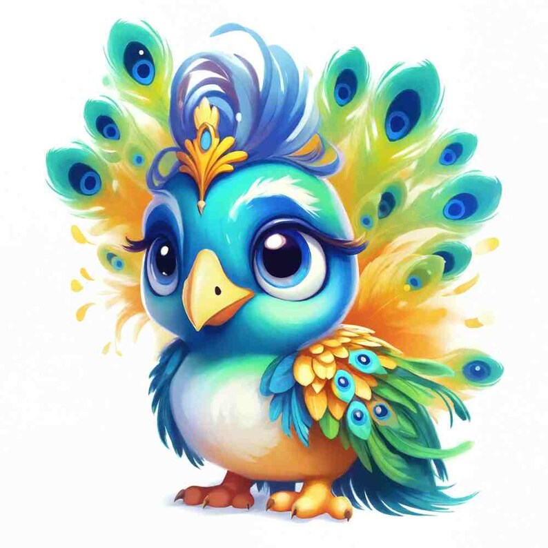 Cute Adorable Peacock Clipart Bundle 9 JPG PNG Images, for Journaling ...