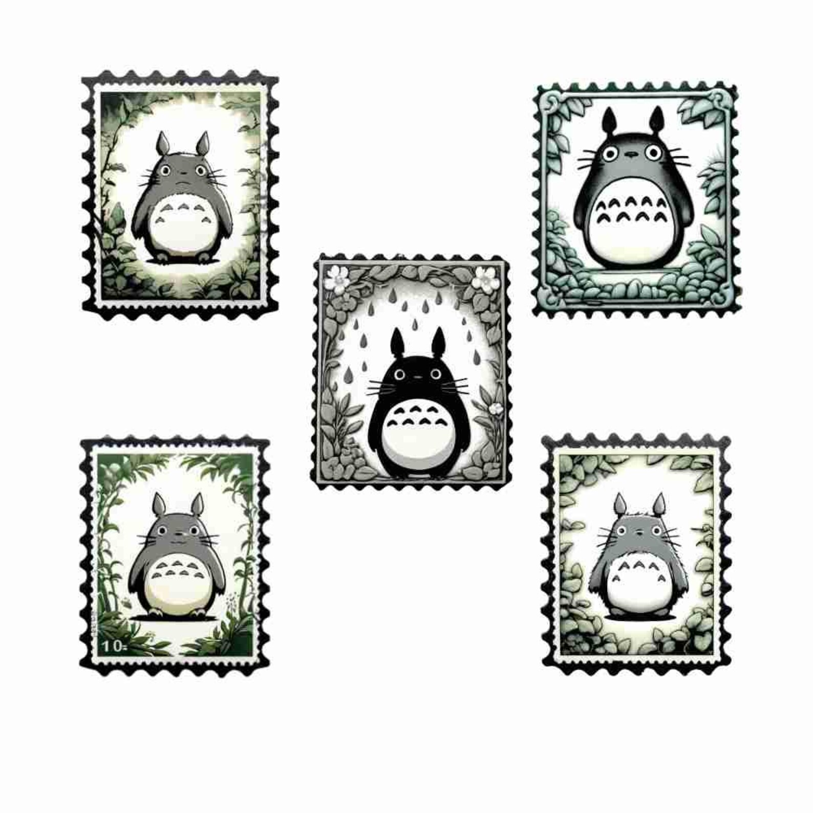 Studio Ghibli Totoro Stamp Inspired Clipart 11 JPG PNG Patterns ...