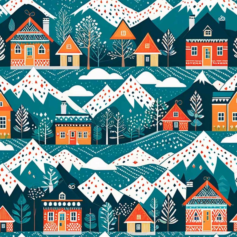 Winter Village Snowscapes Pattern Paper Clipart, 12 JPG Digital Papers ...