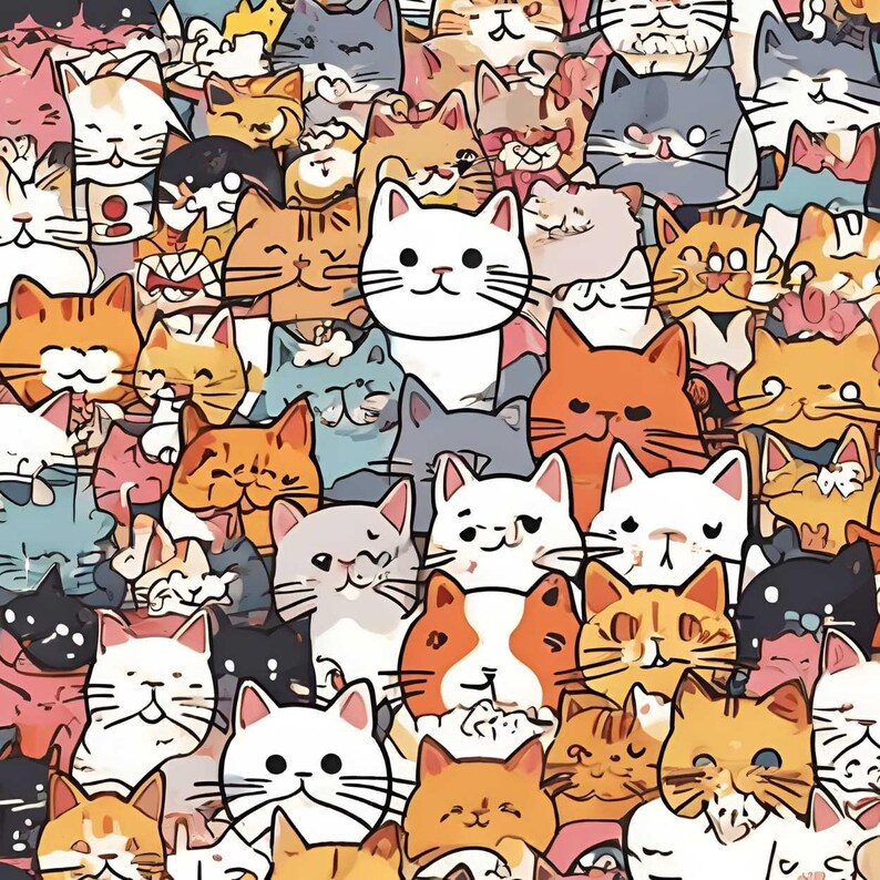 Japanese Kawaii Anime Cats Clipart 10 Digital Printable Pattern Papers ...