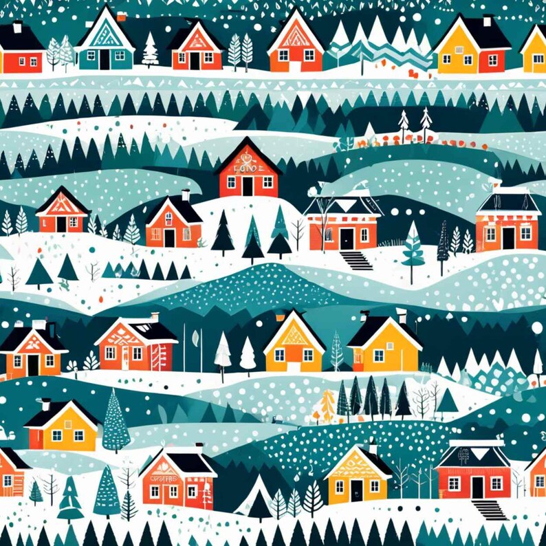 Winter Village Snowscapes Pattern Paper Clipart, 12 JPG Digital Papers ...