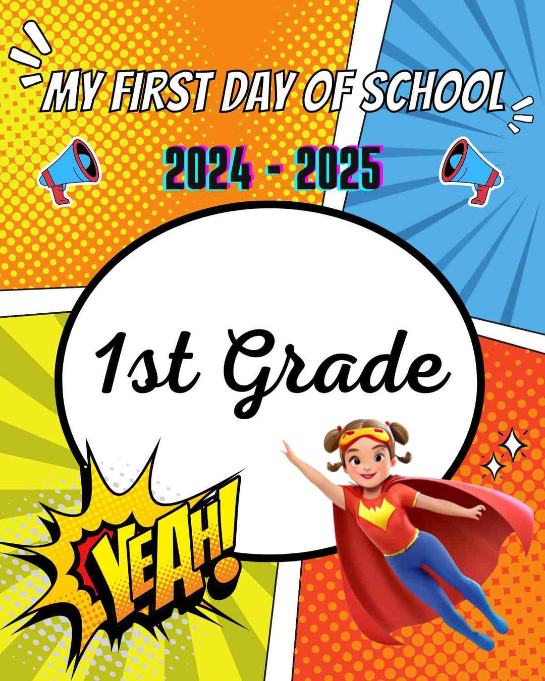 Supergirl First Day of School Sign 1st Grade Printable, Digital Instant ...