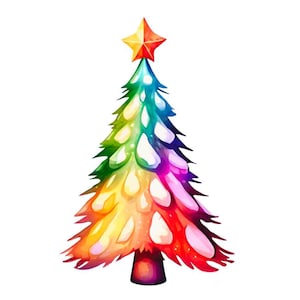 Rainbow Christmas Tree Clipart 12 Png Digital Images, for Journaling ...