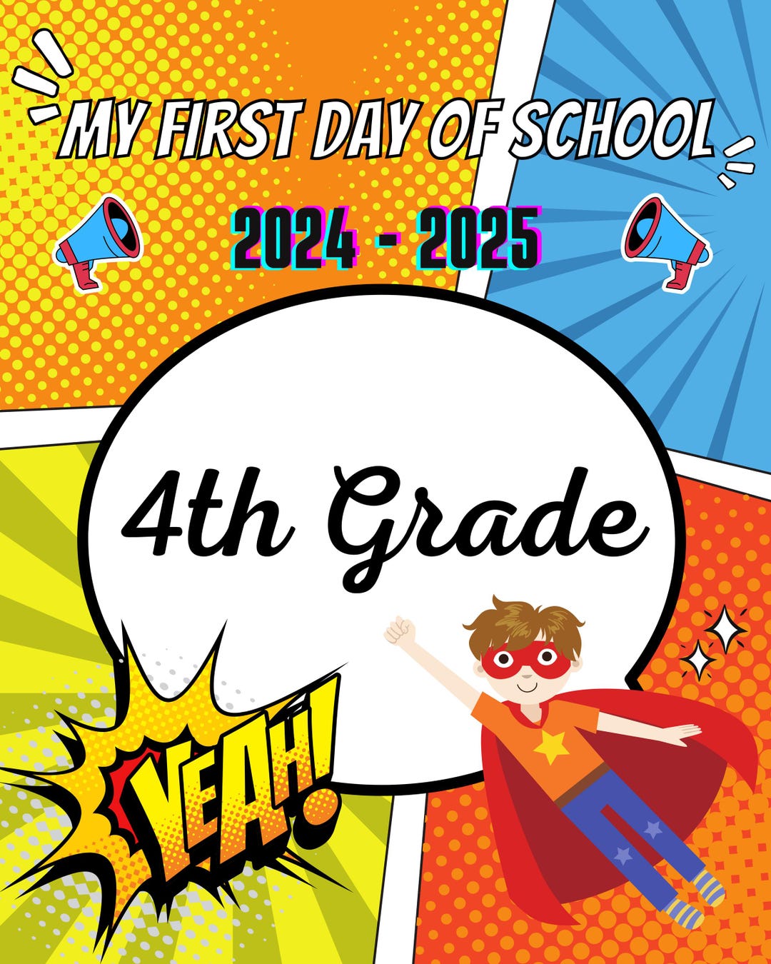 First Day of School Sign 4th Grade Printable, Digital Instant Download ...